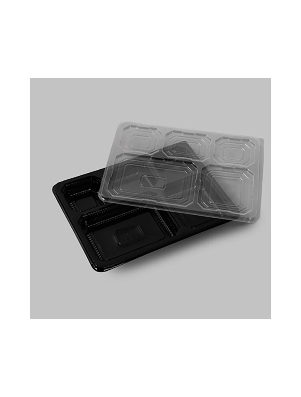 Meal Tray | Black 5 Compartment Meal Tray With Lid | Winnpack